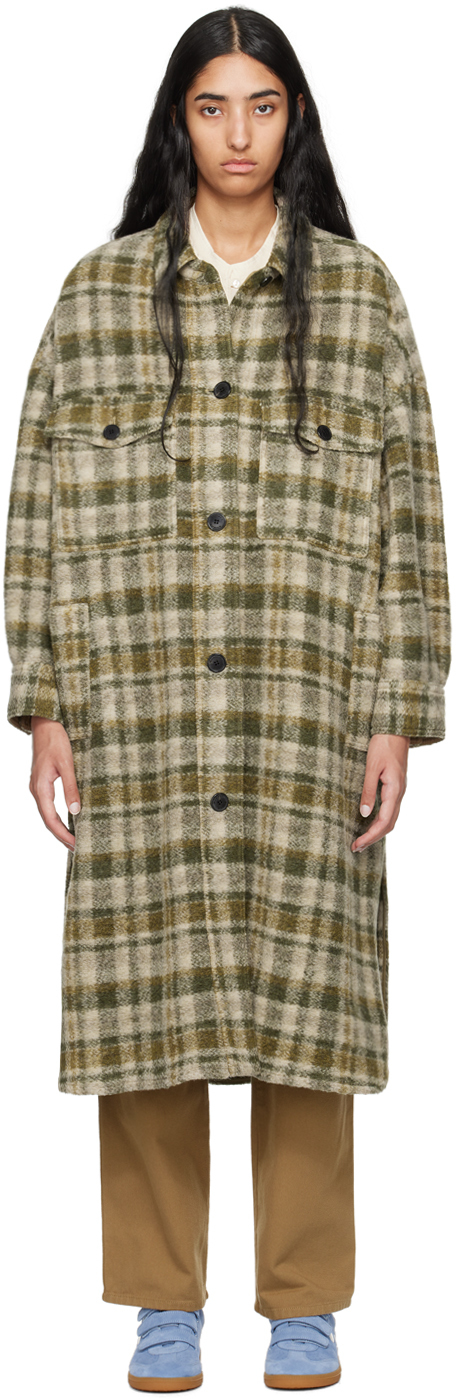 コート ISABEL MARANT Khaki Checked Wool Coat MA0019FB B3D04E KAEC Isabel Marant Checked Wool-Blend Coat - Kaec Khaki/Ecru - 60
